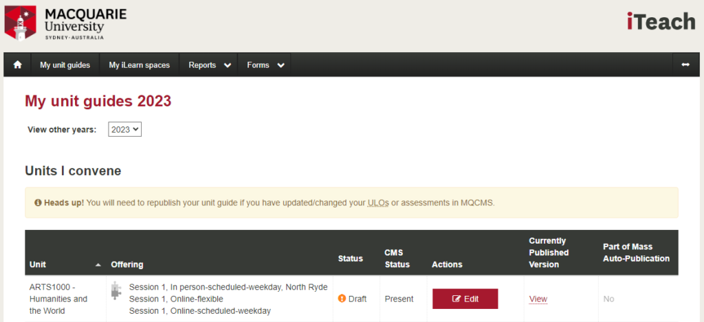 Unit Guide Preparation – Learning and Teaching Hub
